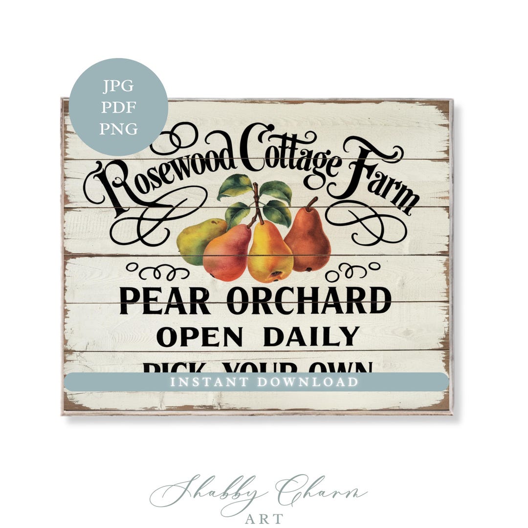 Vintage Pear Orchard Sign, Shabby Chic Farmhouse Wall Decor, Rustic ...