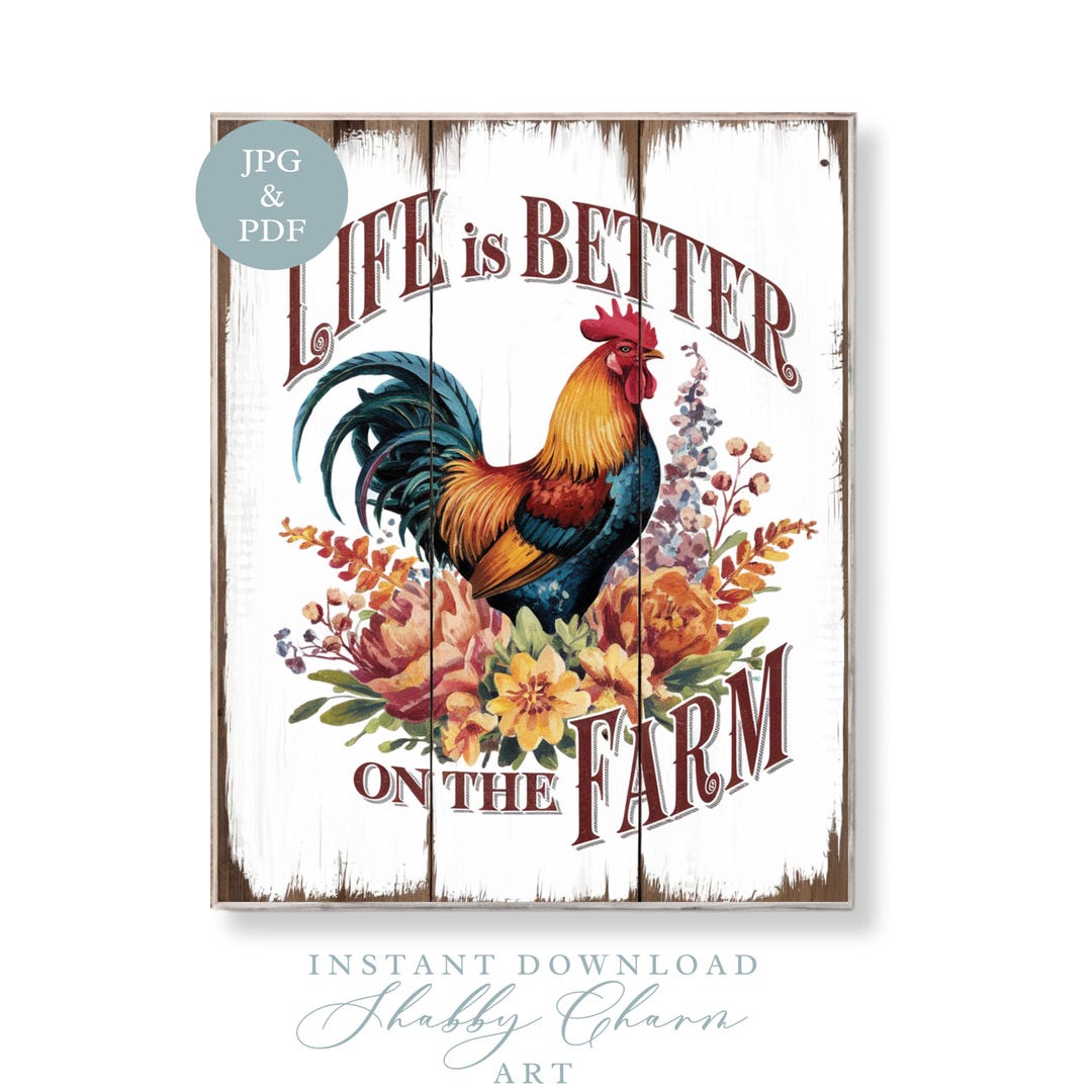 Rustic Farmhouse Wall Art Life is Better on the Farm Rooster Decor ...