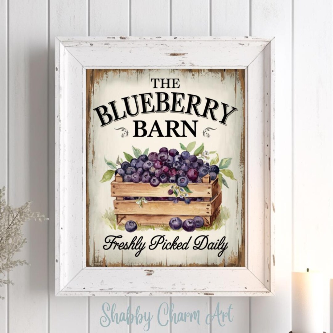 The Blueberry Barn Freshly Picked Daily Rustic Farmhouse Wall Art ...