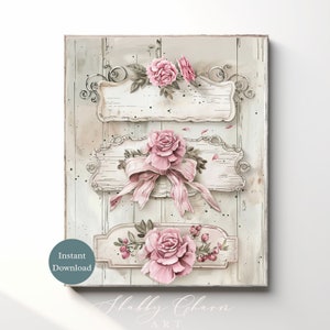 Pink Rose Wall Art, Floral Farmhouse Decor, White Wood Farmhouse Sign ...