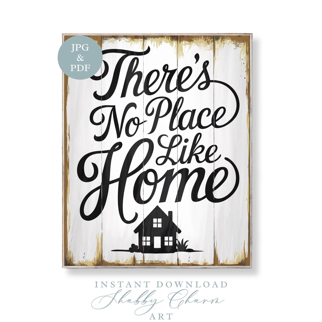 There’s No Place Like Home Sign, Rustic Wooden Wall Art, Black ...