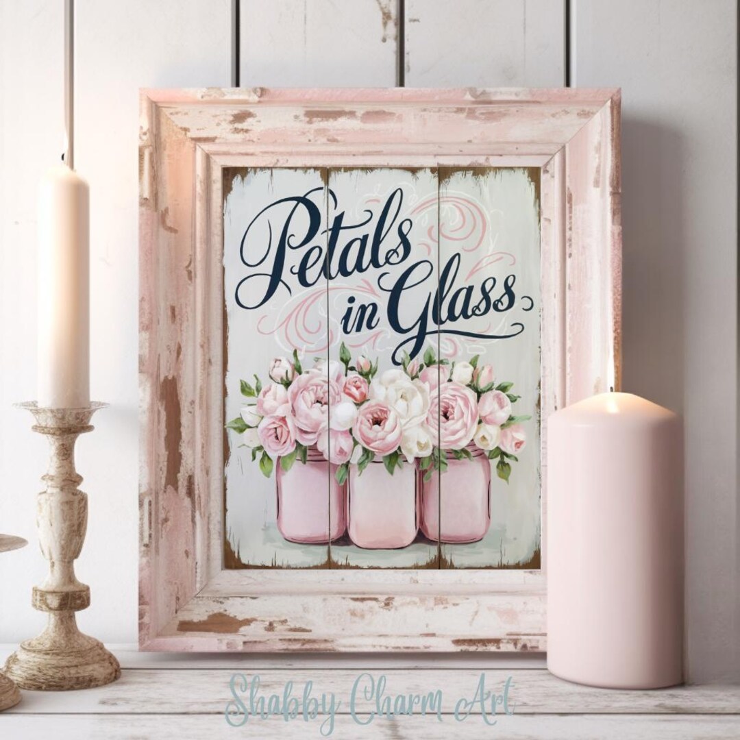 Shabby Chic Pink Mason Jar Floral Wall Art Rustic Farmhouse Flower ...