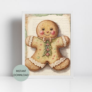Vintage Shabby Chic Christmas Gingerbread Man Watercolor Printable ...