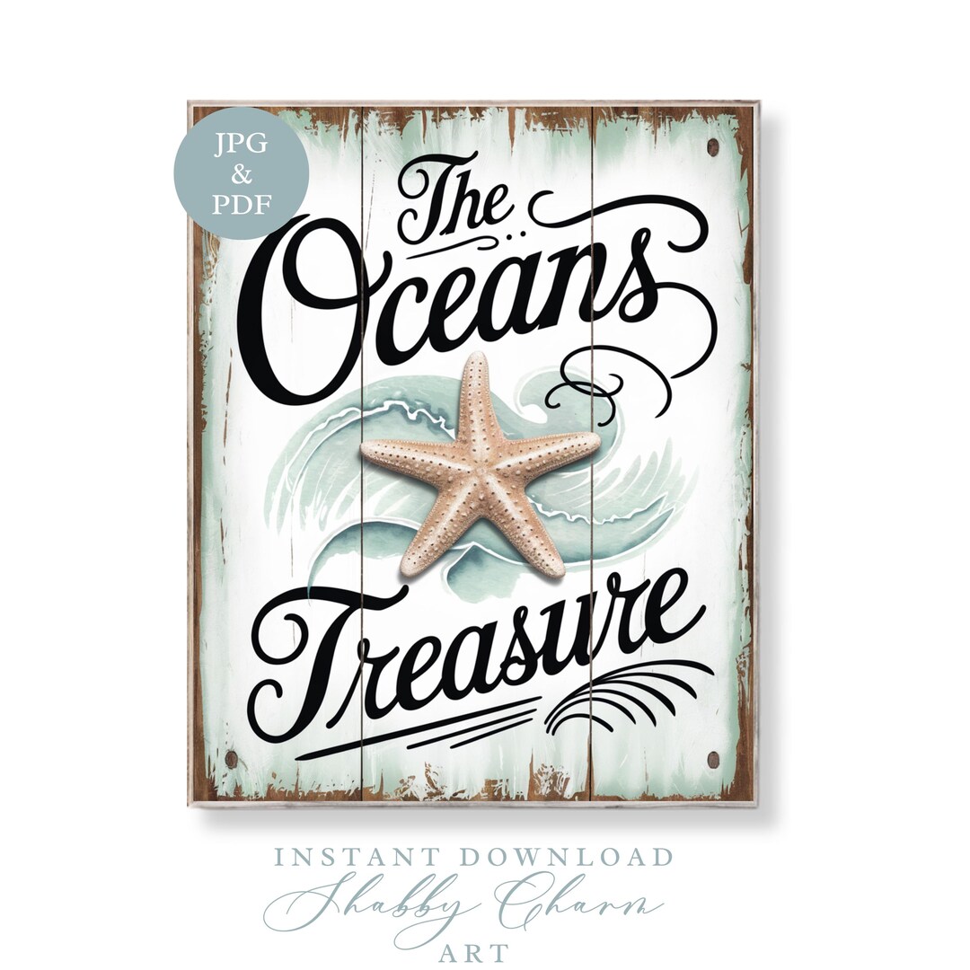 The Ocean's Treasure Coastal Wall Art Starfish Beach Decor Shabby Chic ...
