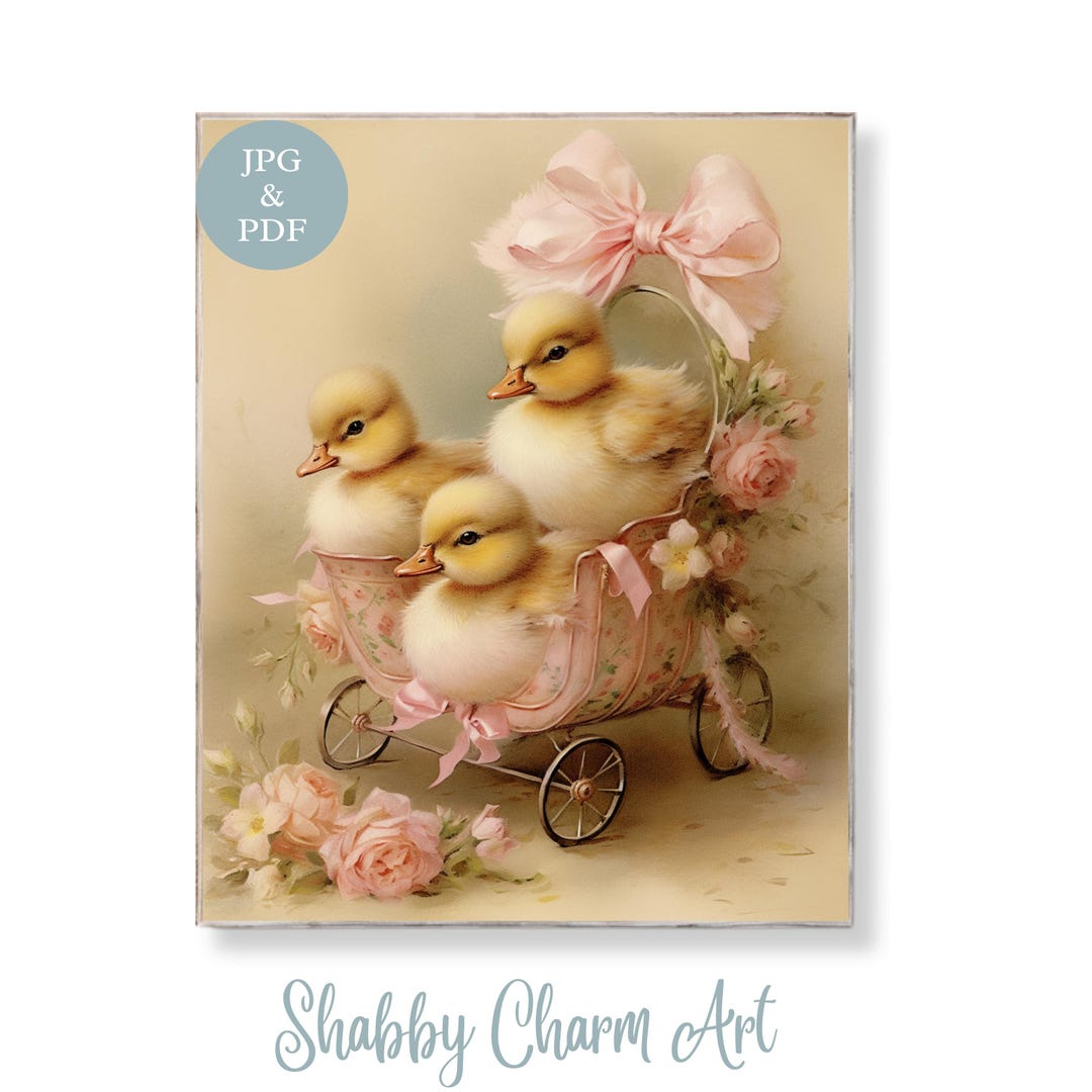 Shabby Chic Baby Ducks Art Print: Vintage Roses Nursery Decor (digital ...