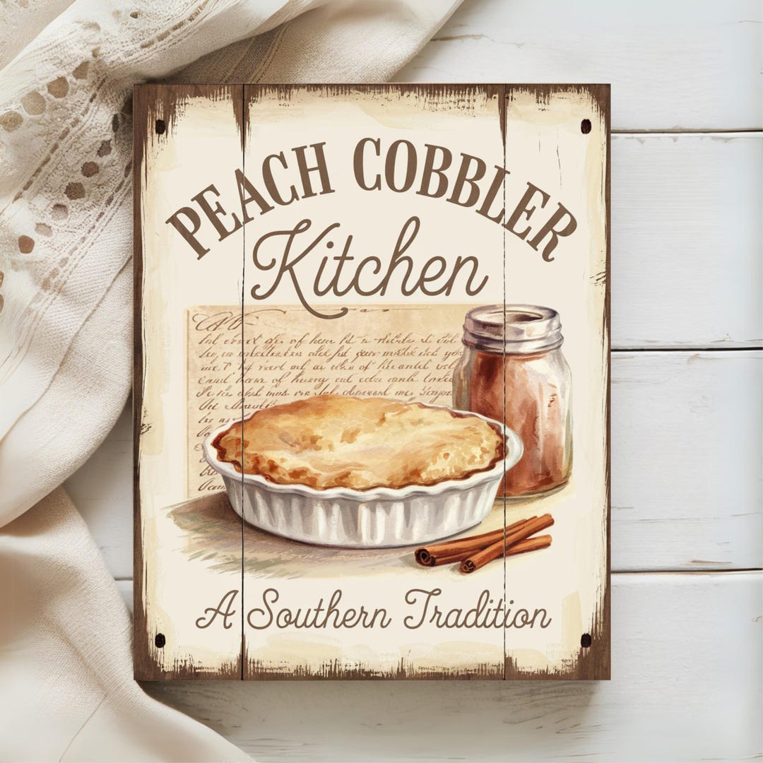 Peach Cobbler Kitchen Sign A Southern Tradition Wall Art Vintage Bakery ...