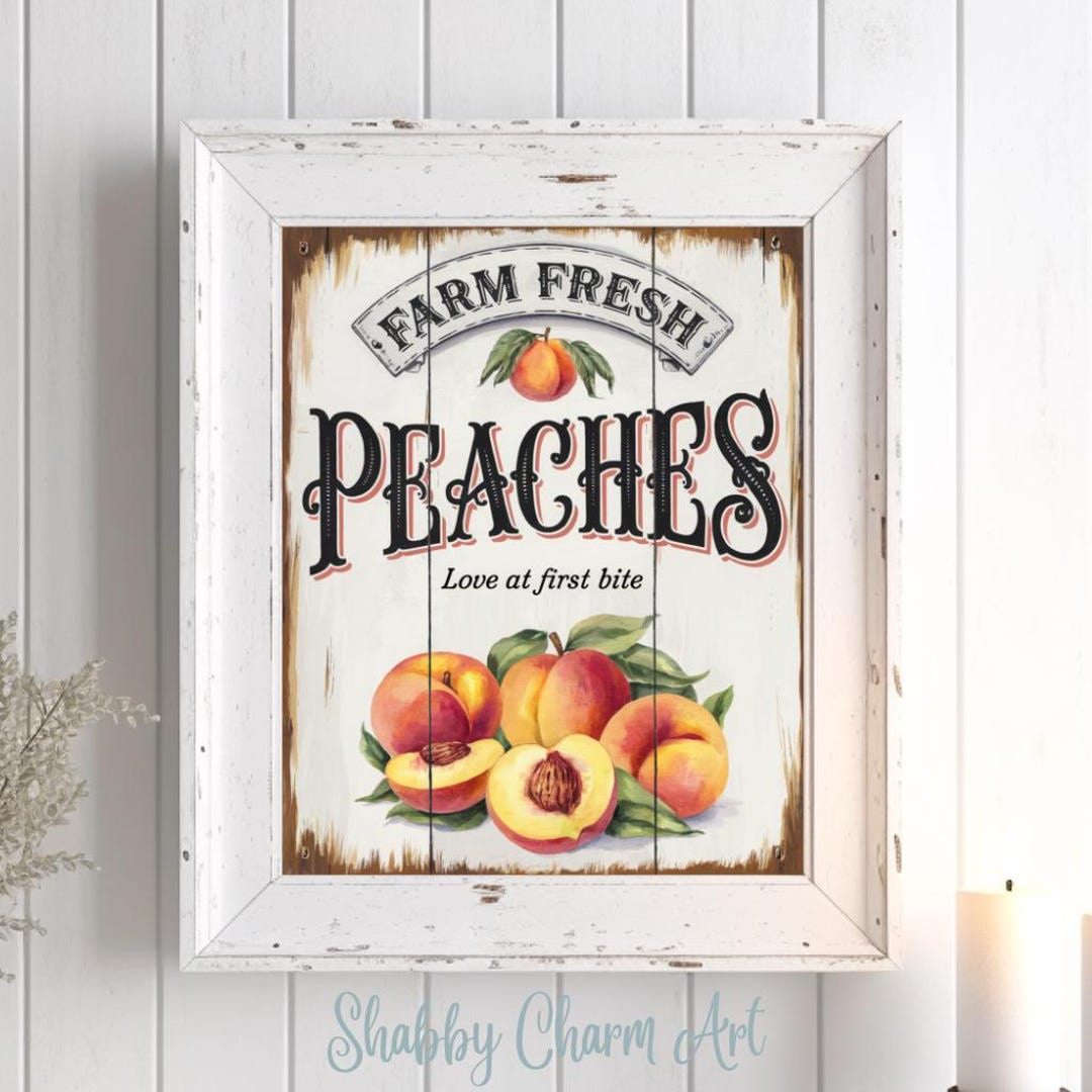 Peach Wall Art Farm Fresh Peaches Sign Rustic Kitchen Decor Vintage ...