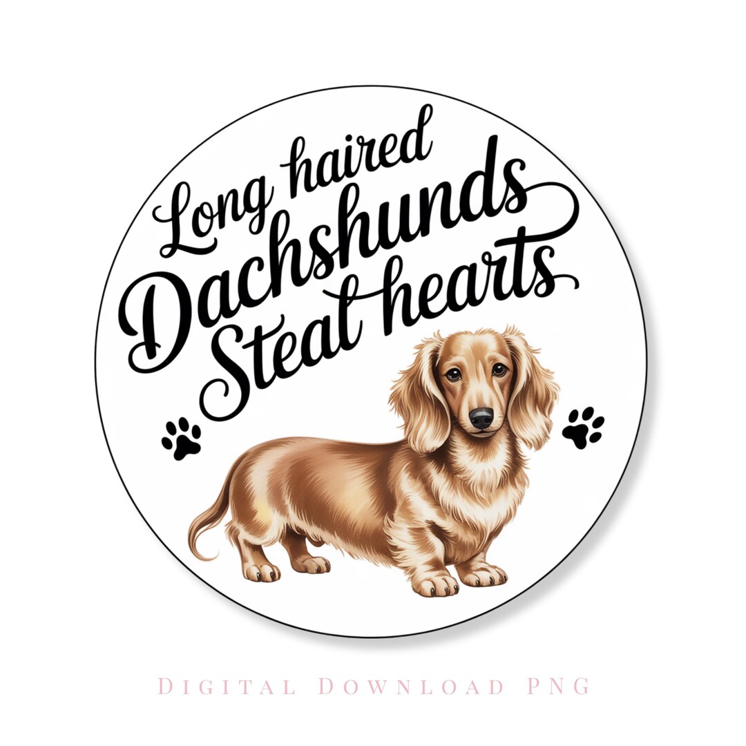 Long Haired Dachshund Sign PNG Round Wreath Decor Weenie Dog Lover Gift ...