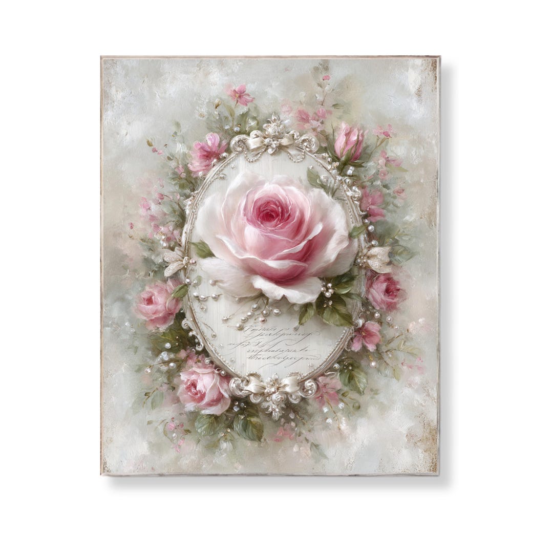 Shabby Chic Rose Frame Wall Art Vintage Floral Print Romantic French ...