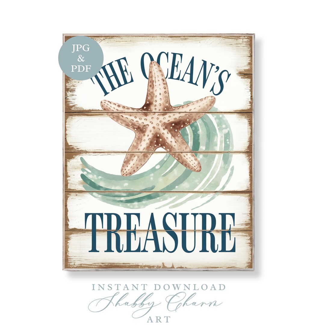 The Ocean's Treasure Coastal Wall Art Starfish Beach Decor Shabby Chic ...