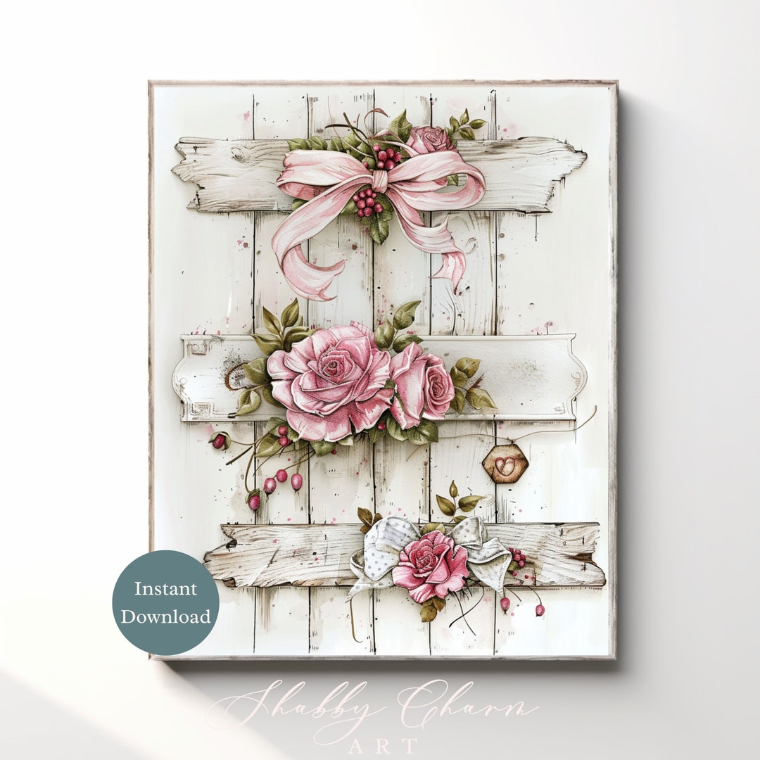 Pink Rose Wall Art, Floral Farmhouse Decor, White Wood Farmhouse Sign ...