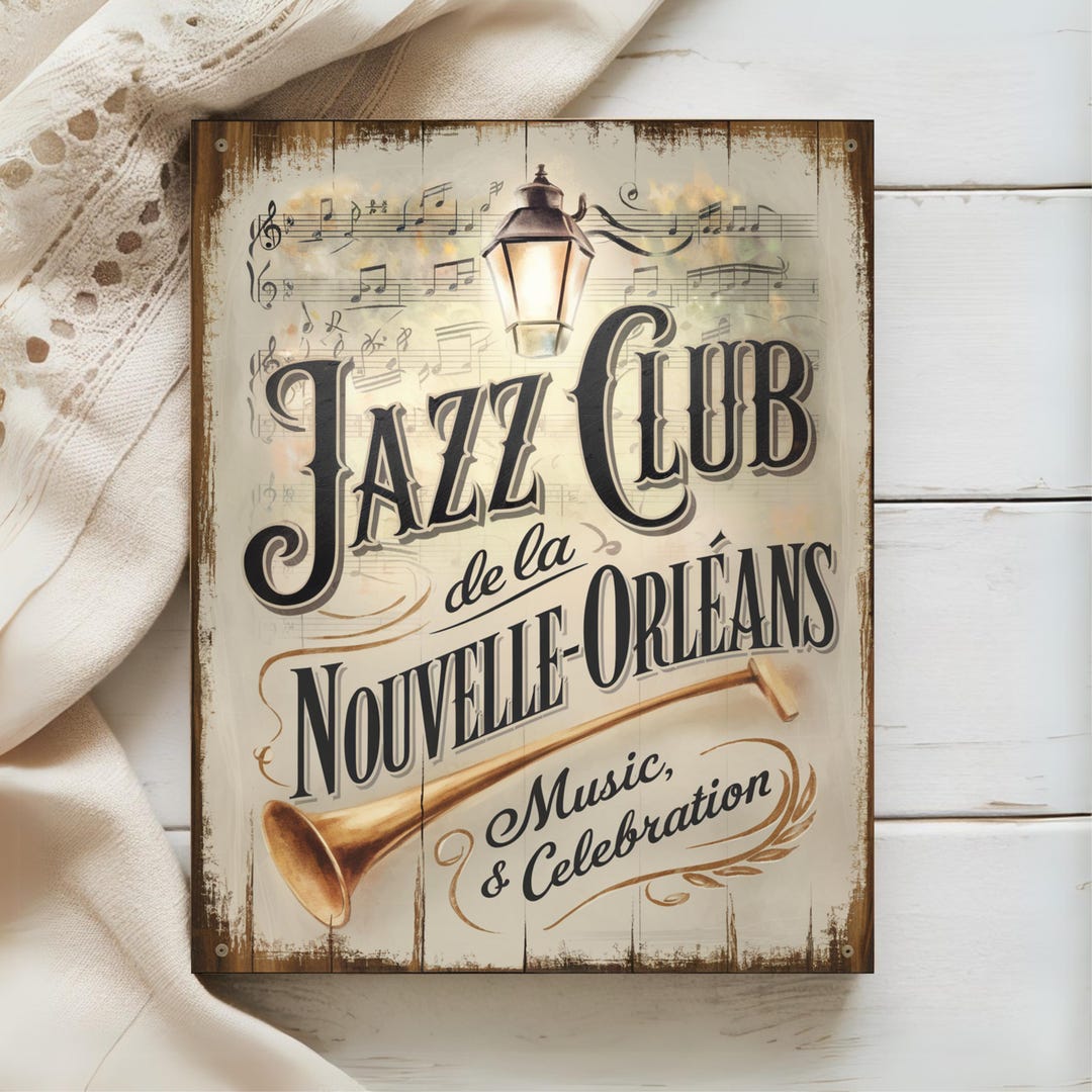 Jazz Club New Orleans Sign Vintage Shabby Chic French Quarter Music ...