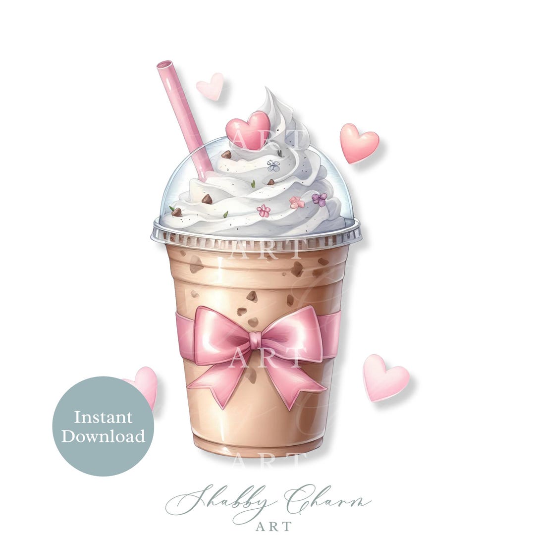 Coqutte Pink Bow Iced Coffee Latte Digital Printables Instant Download ...
