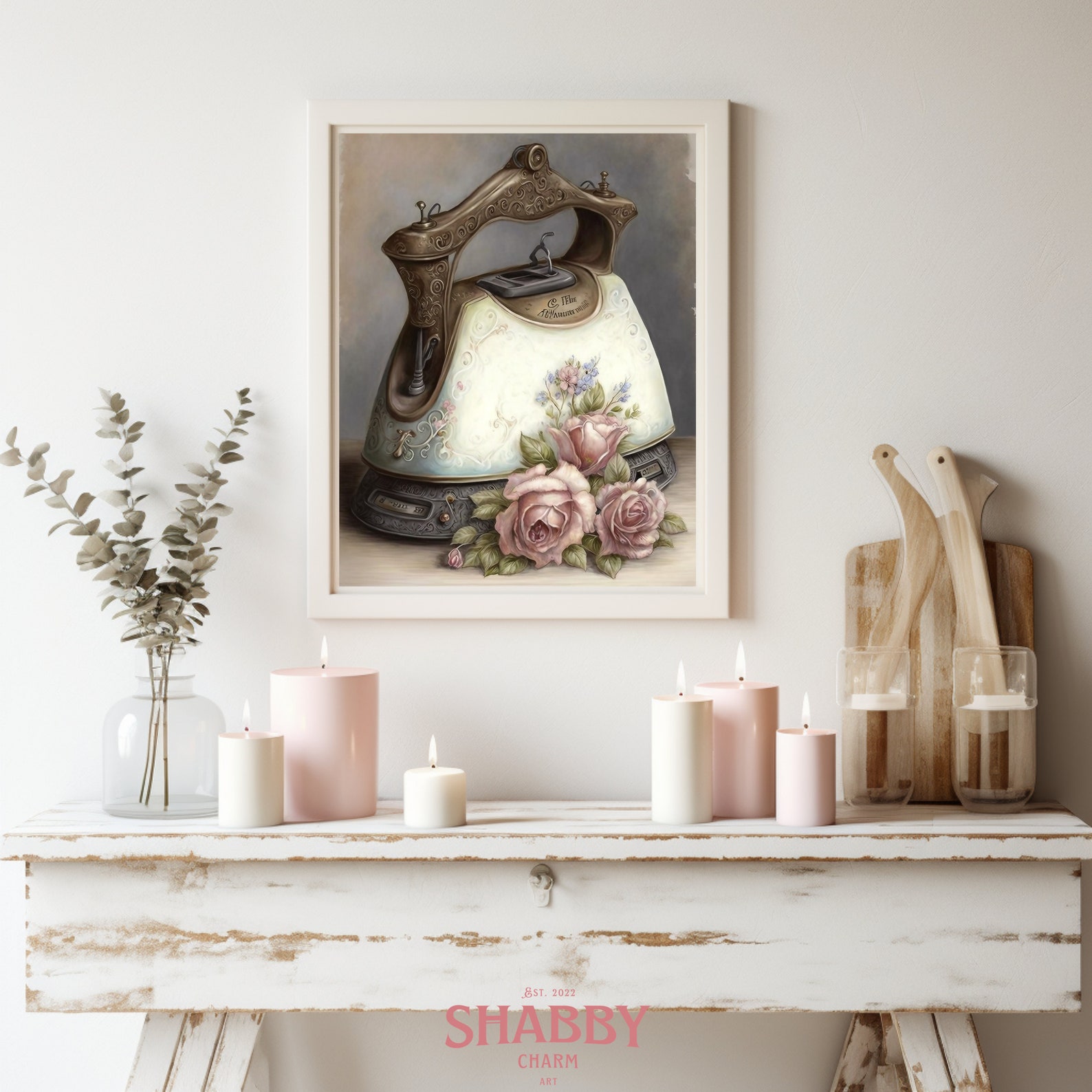 Vintage Antique Iron Watercolor Print, Shabby Chic Wall Art, Instant ...