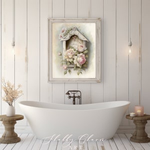Shabby Chic Roses Wall Decor Pink Wall Art Vintage Cottage Style Floral ...