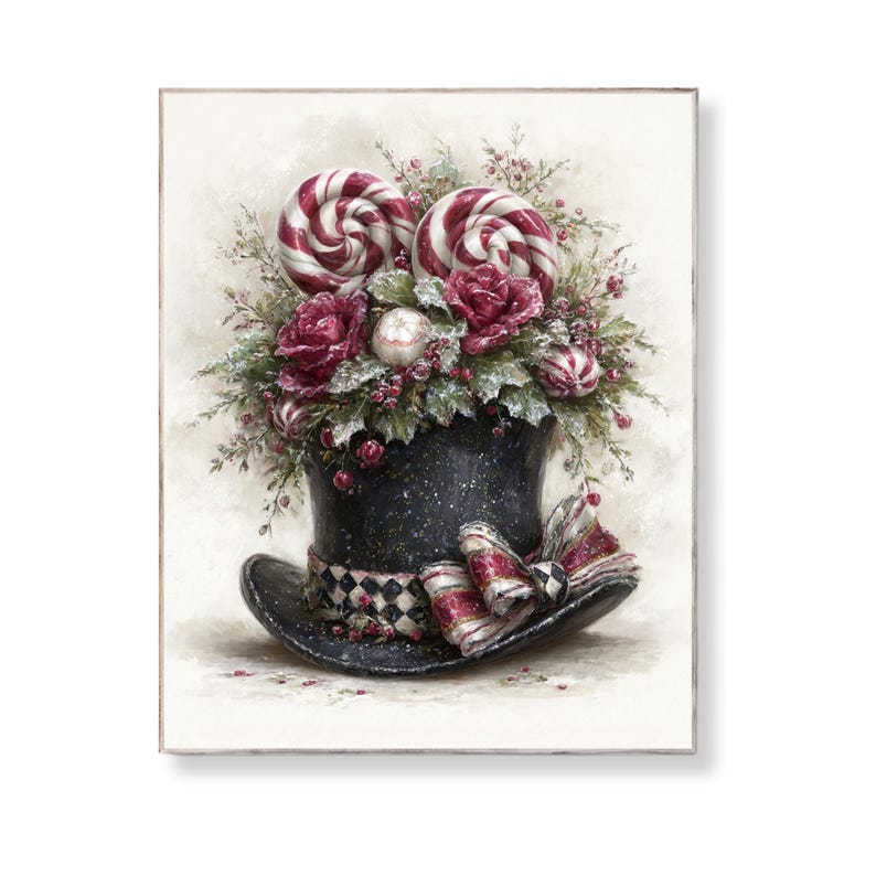 Candy Cane Top Hat Christmas Art: Vintage Holiday Decor (digital ...