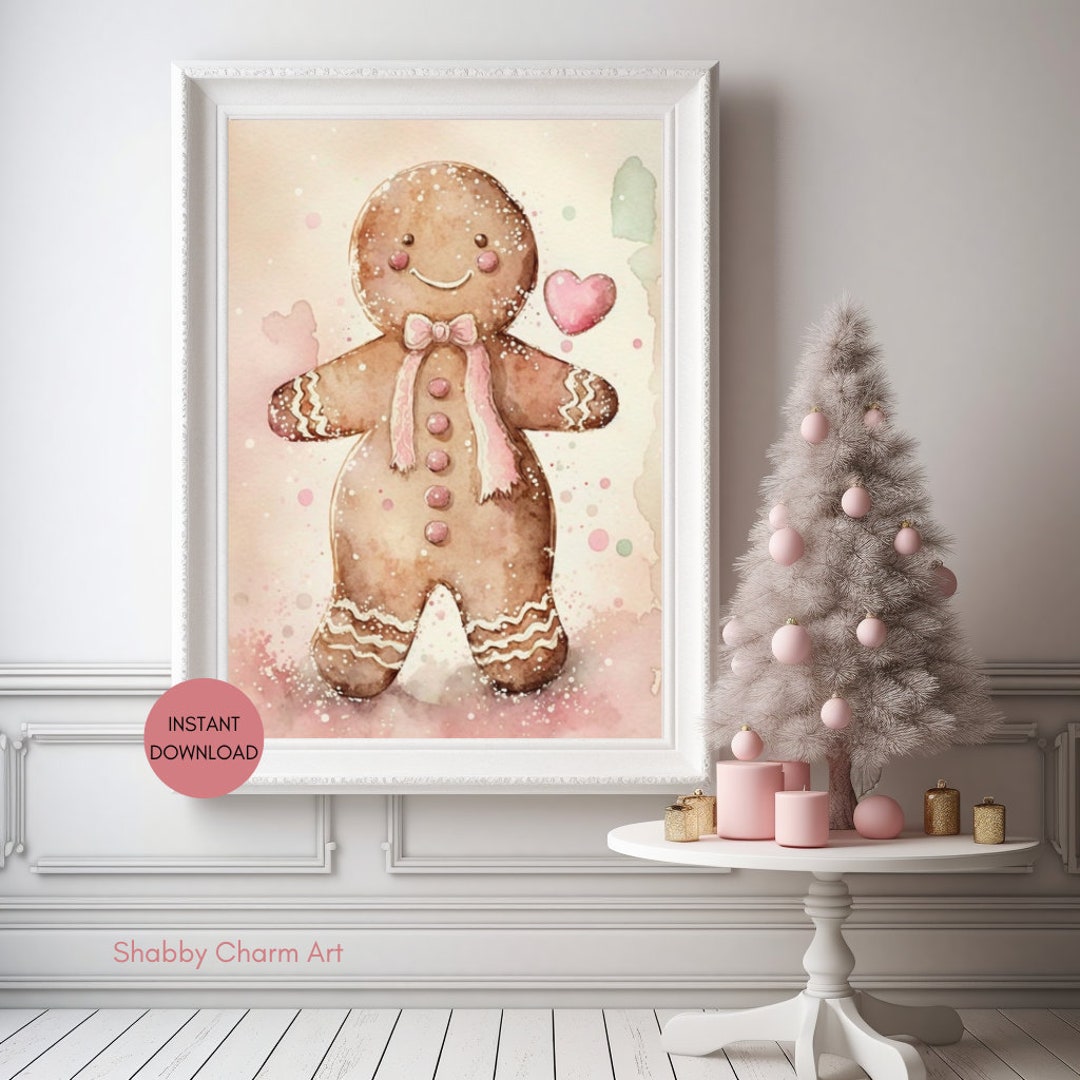 Shabby Chic Pink Gingerbread Man Wall Art Instant Digital - Etsy