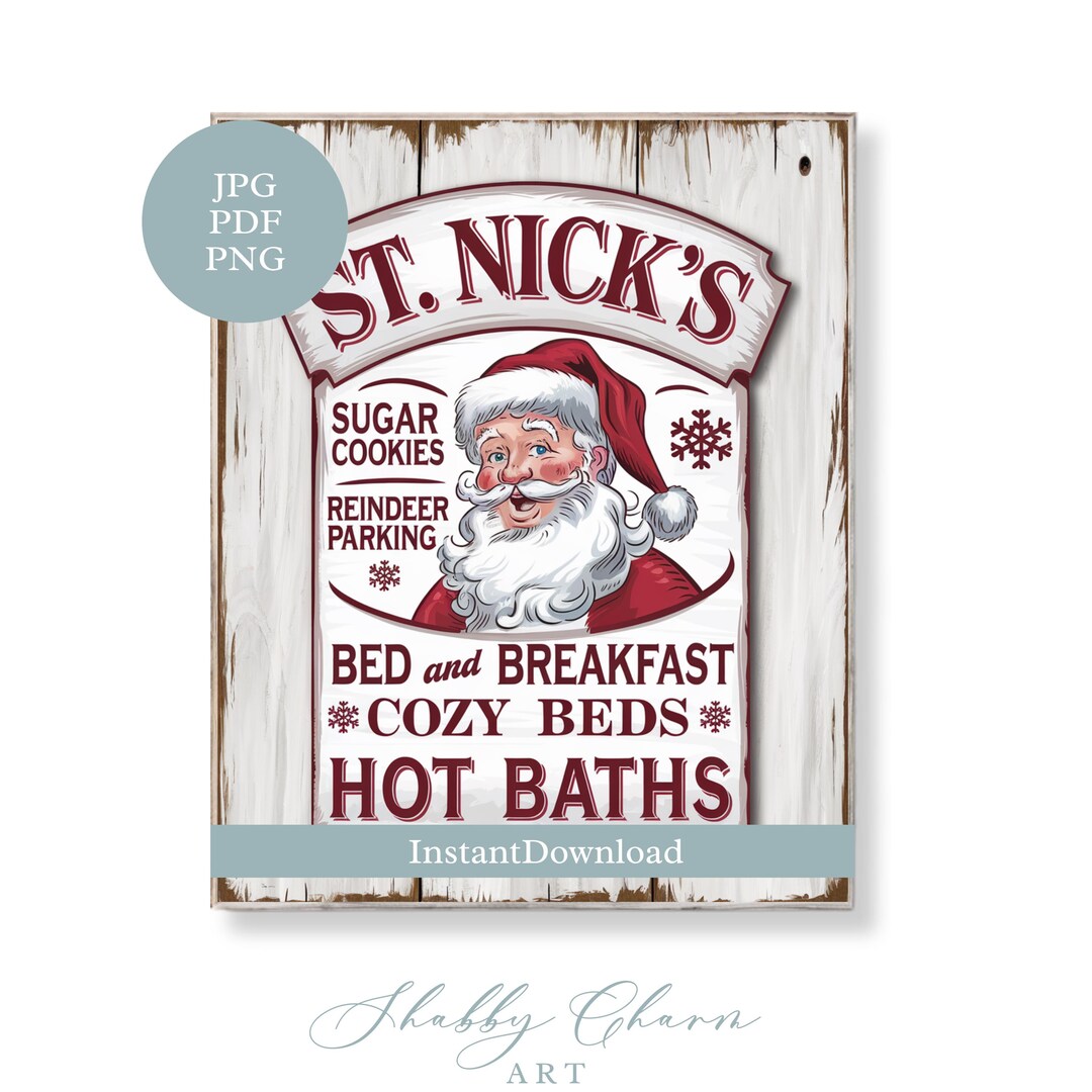 Shabby Chic Signs Retro Christmas St. Nicks Poster Wall Art Printable ...