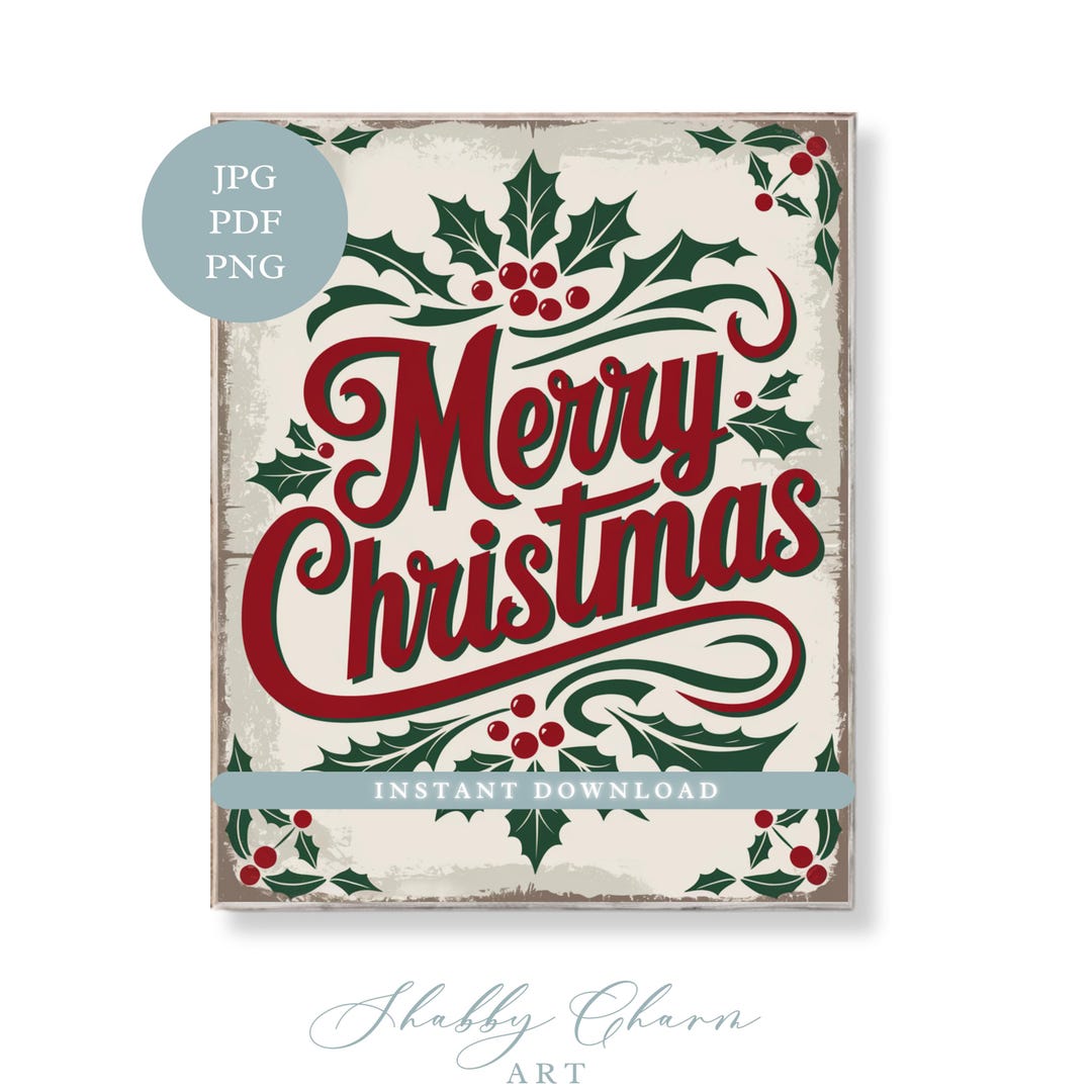 Vintage Merry Christmas Sign, Shabby Chic Holiday Wall Art, Rustic Christmas Decor, Farmhouse ...