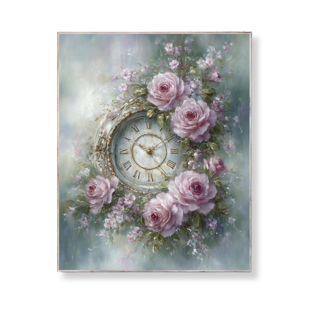 Shabby Chic Floral Clock Printable: French Country Cottage Decor ...