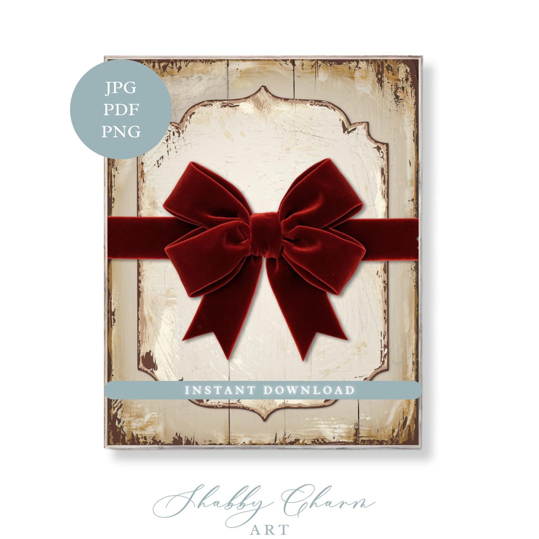 Rustic Vintage Red Velvet Bow Sign Shabby Chic Farmhouse Decor, Festive ...
