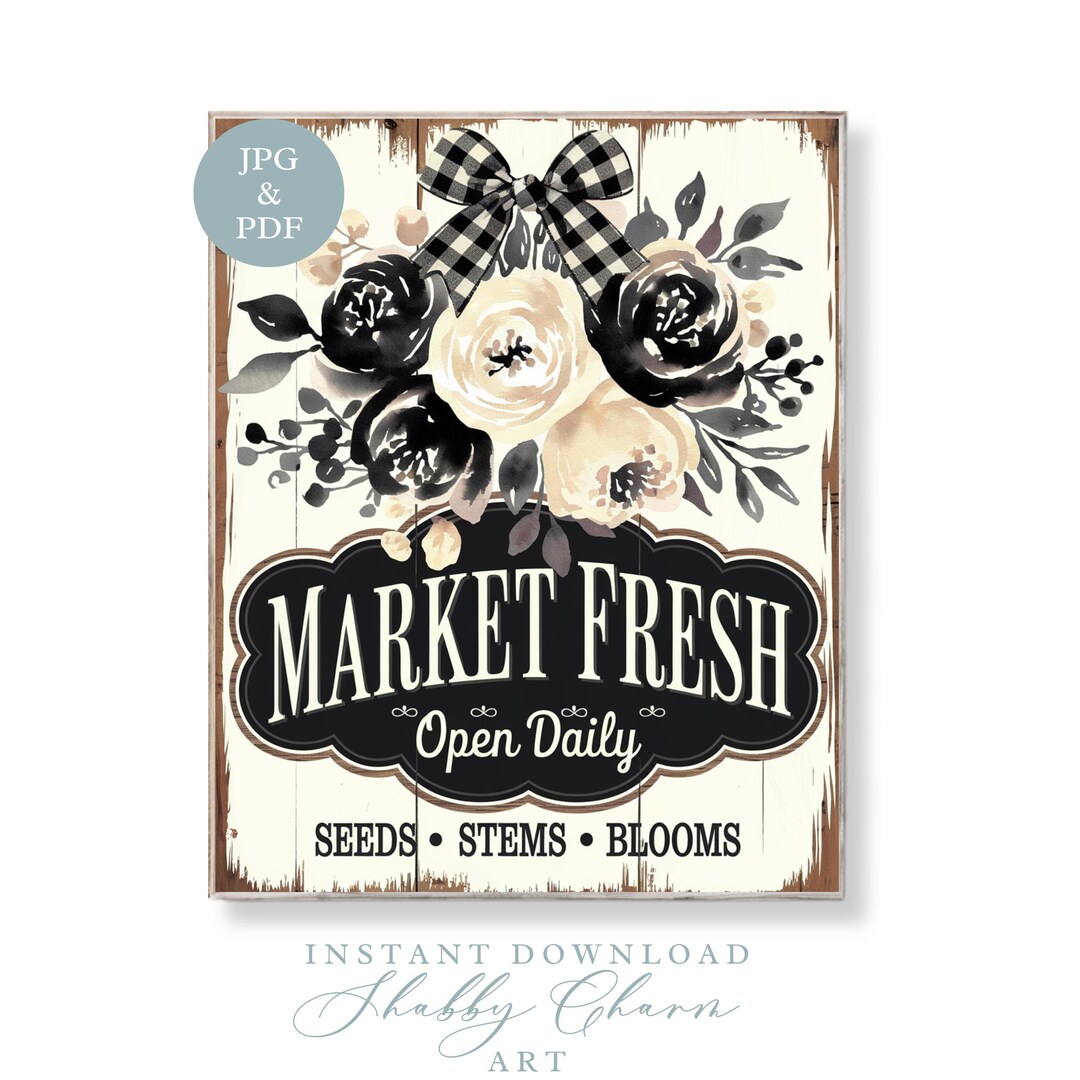 Market Fresh Wall Art Open Daily Rustic Farmhouse Decor Shabby Chic ...