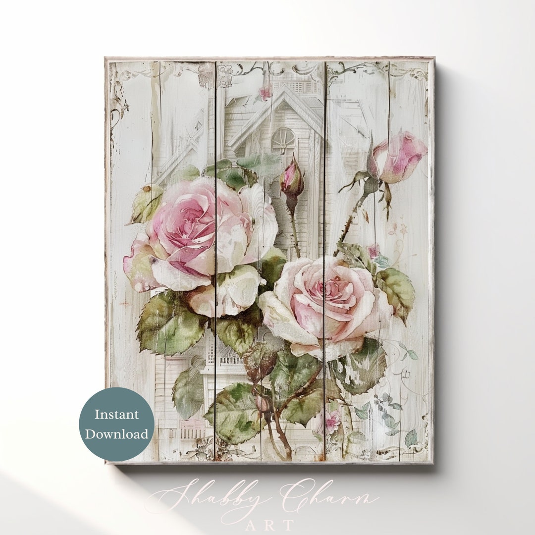 Pink Rose Wall Art, Floral Farmhouse Decor, White Wood Farmhouse Sign ...