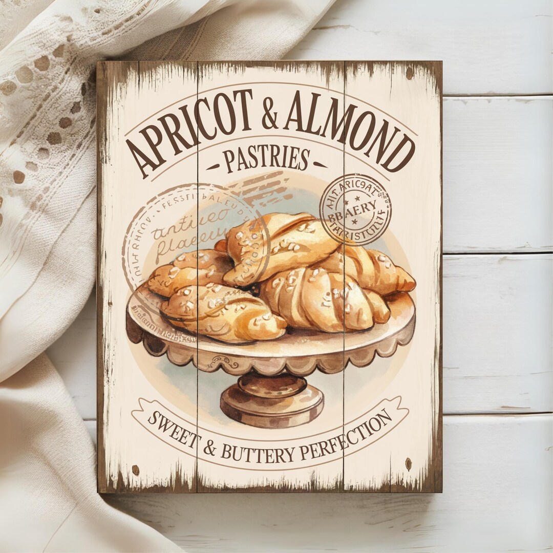 Apricot Almond Pastry Sign Vintage Bakery Wall Art Shabby Chic Kitchen ...