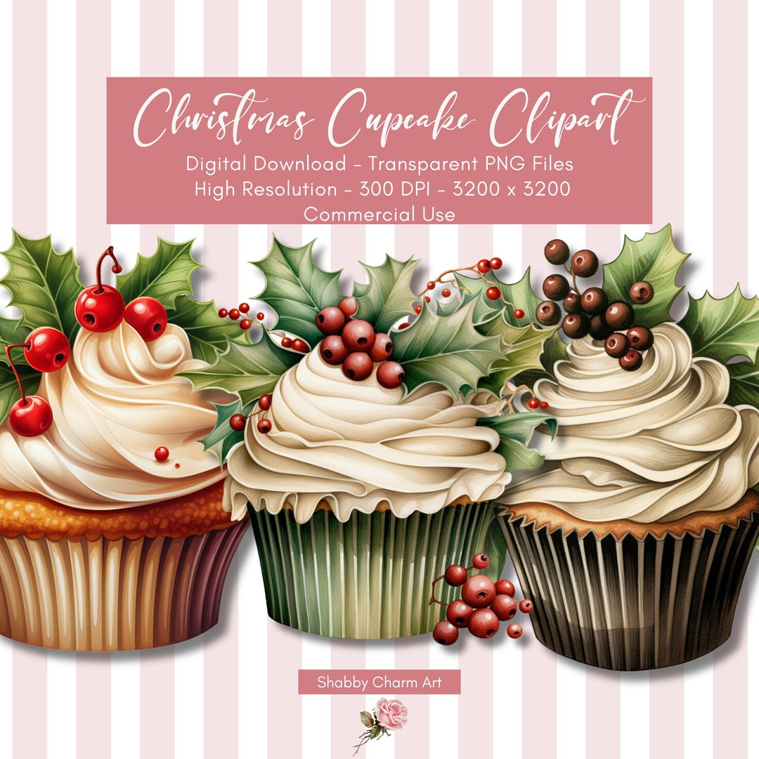 Christmas Cupcake Clip Art Retro Christmas Clipart Vintage Christmas ...