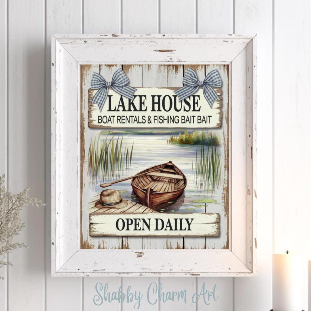 Lake House Wall Art Rustic Fishing Decor Vintage Boat Rentals Sign ...