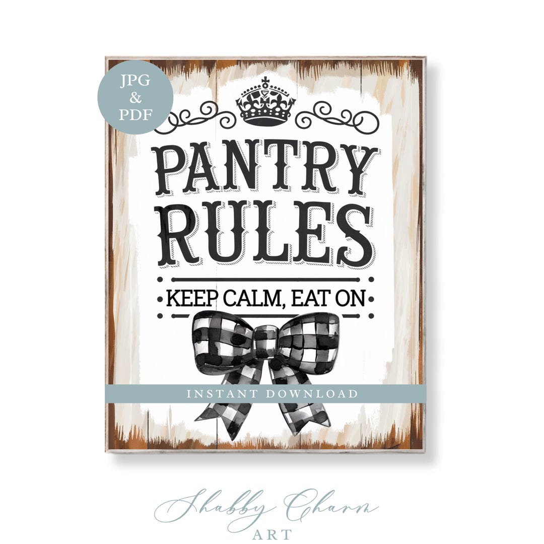 Pantry Rules Digital Download Rustic Shabby Chic Kitchen Wall Art With ...
