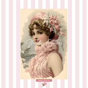 Vintage Lady Vintage Portrait Retro Women Winter Decor - Etsy