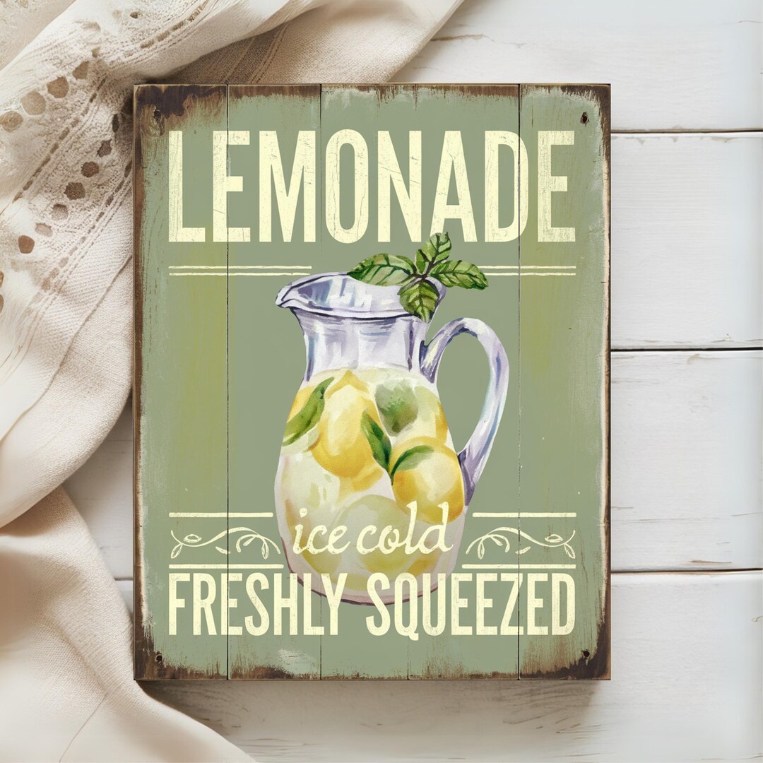Fresh Squeezed Lemonade Sign Farmhouse Kitchen Wall Art Vintage Shabby ...