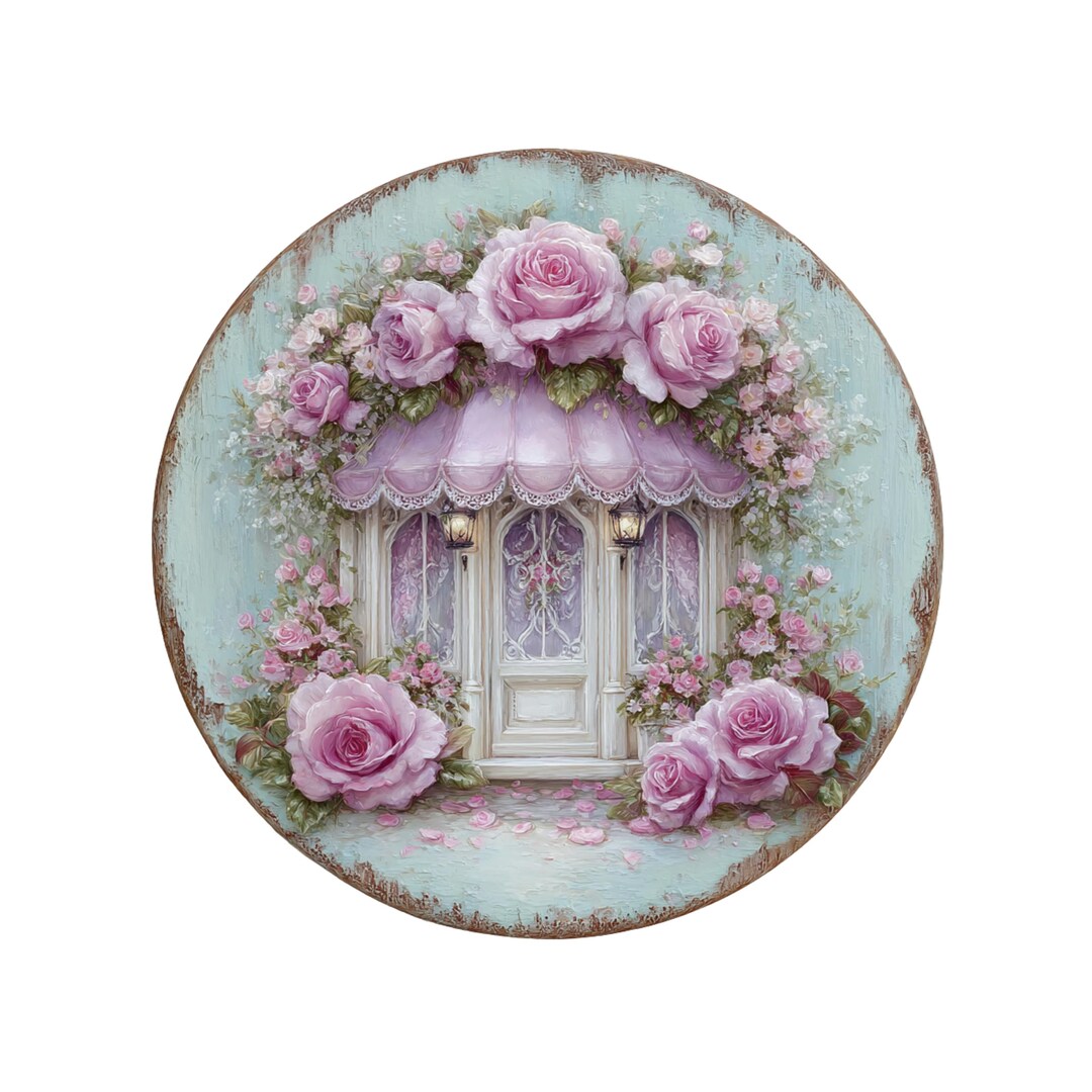 Shabby Chic Floral Storefront Round Sign Art Print Vintage Mint Awning ...