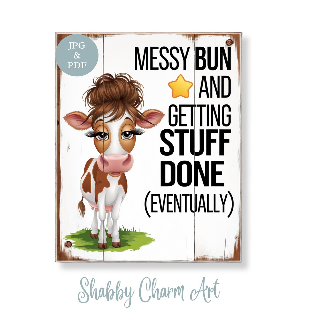 Funny Farmhouse Cow Wall Art Rustic Barn Decor Vintage Dairy Sign Messy ...