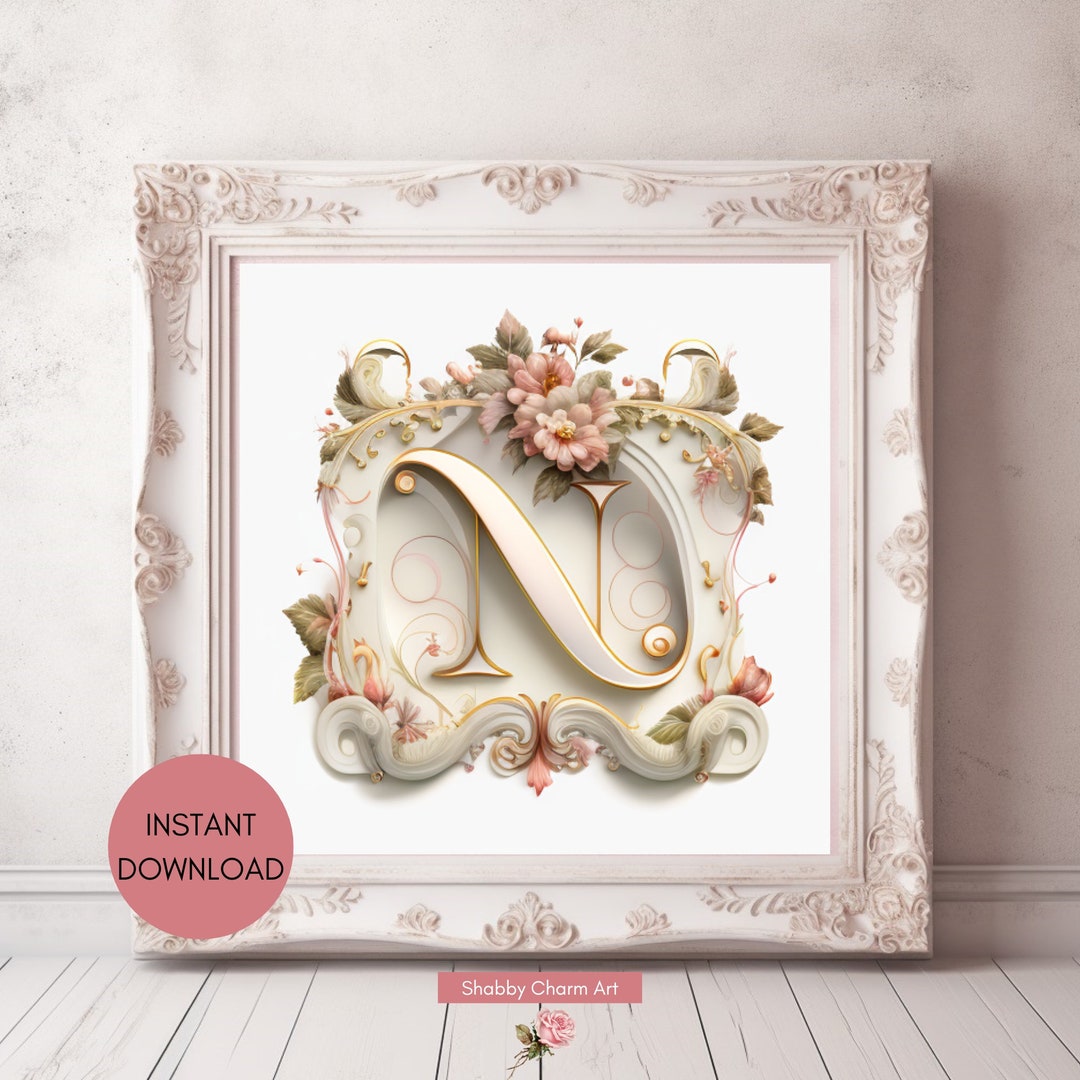 Letter N Alphabet Letter Art Floral Letter Letter Wall Decor Letter Art ...