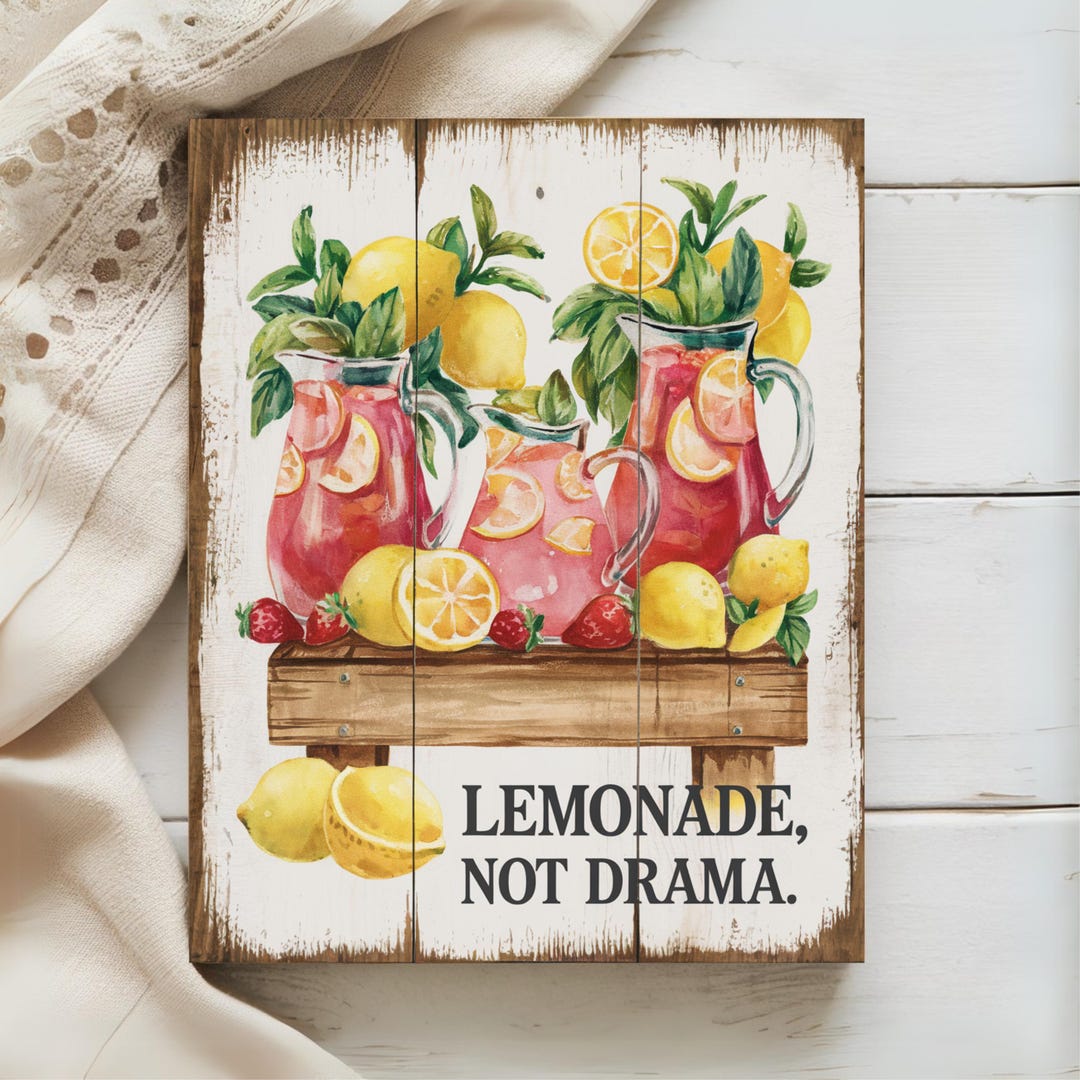 Lemonade Pitcher Sign Pink Lemon Fruit Stand Retro Summer Kitchen Wall ...