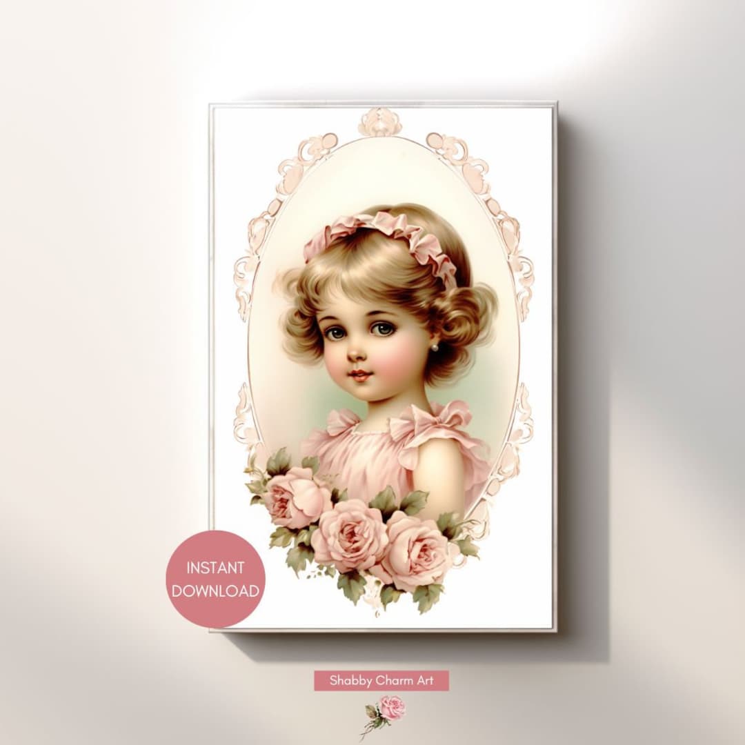 Vintage Girl Art, Printable Wall Art, Vintage Portrait, Nursery Art ...
