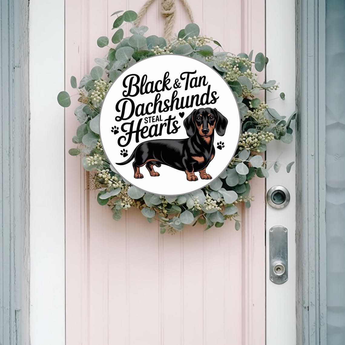 Black and Tan Dachshund PNG Round Wreath Accent Decor Weenie Dog Lover ...