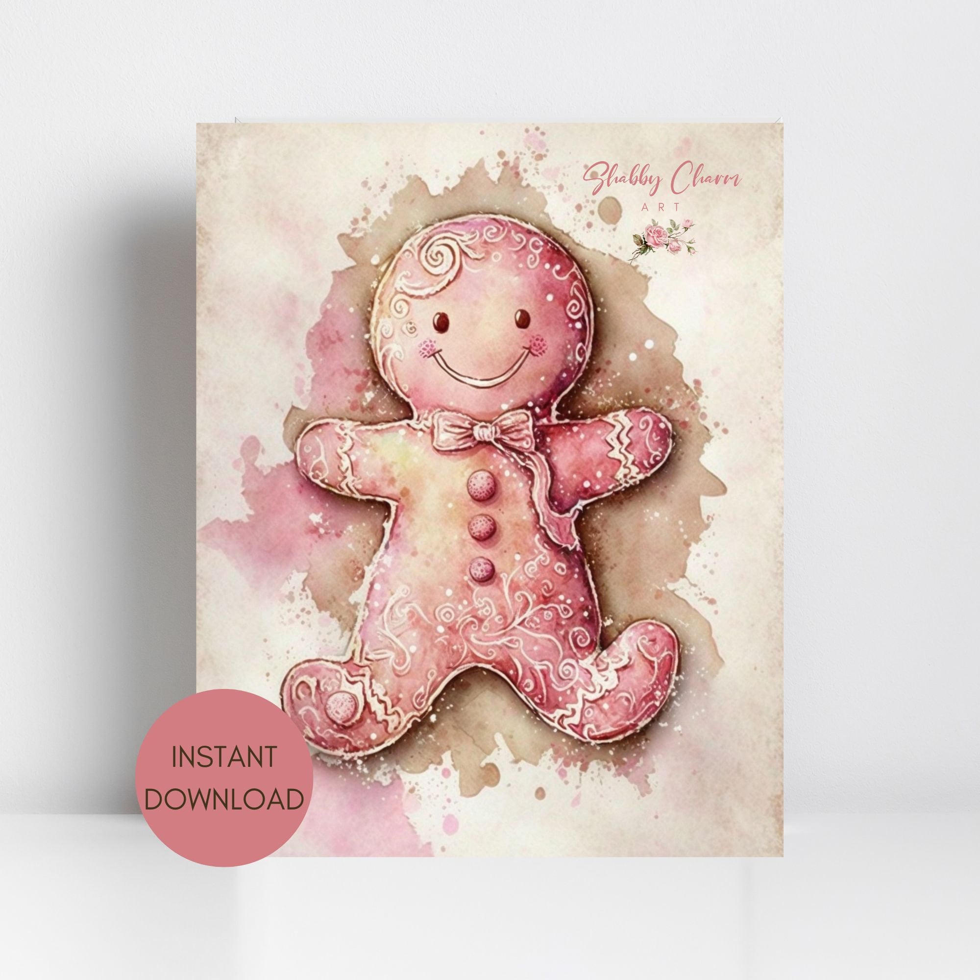 Pink Gingerbread Gingerbread Printable Wall Art Shabby - Etsy
