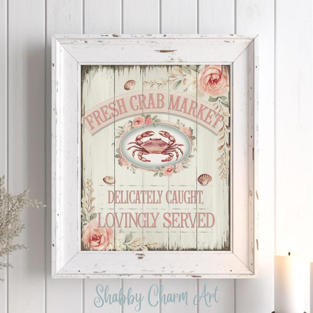 Fresh Crab Market Wall Art Coastal Kitchen Decor Shabby Chic Vintage ...