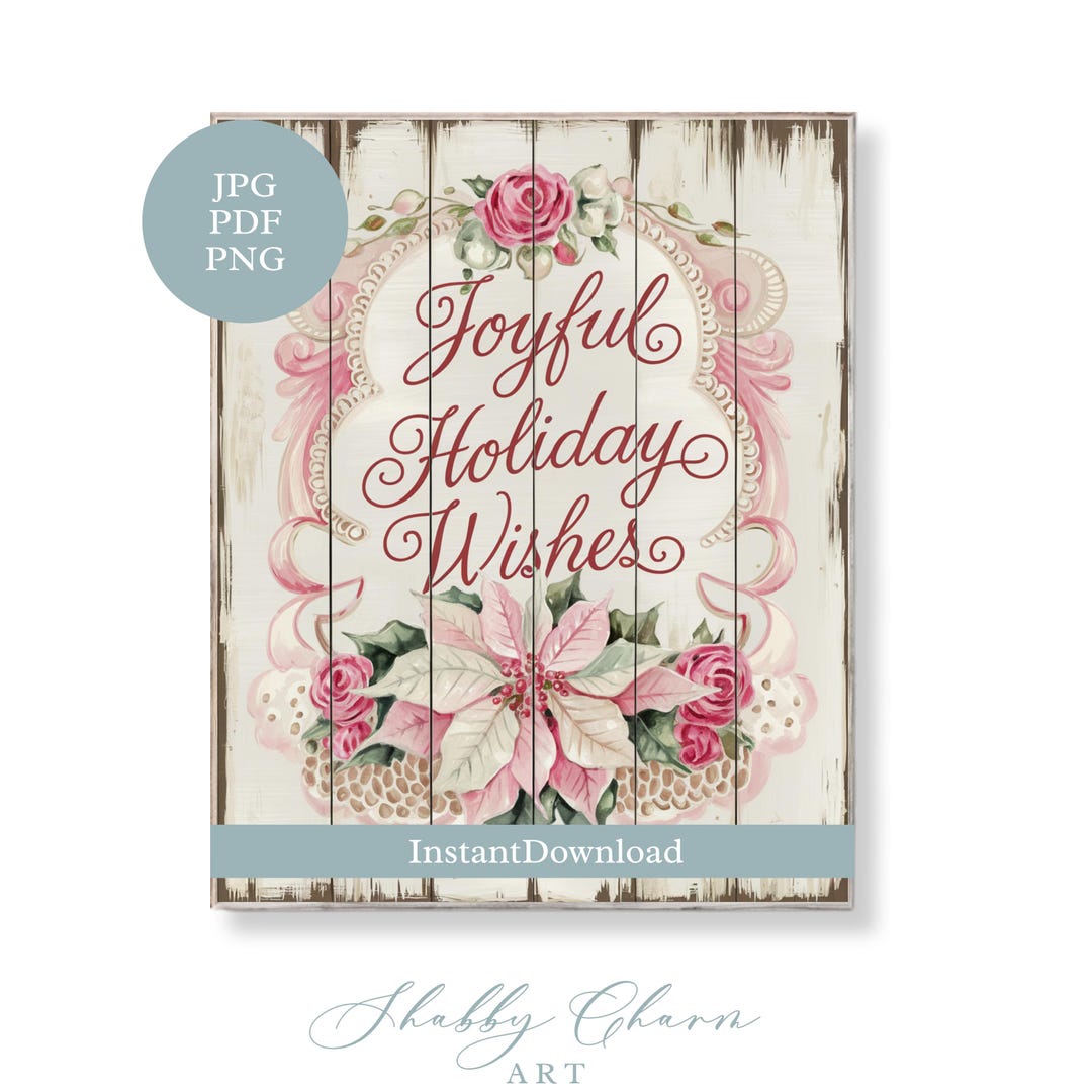 Shabby Chic Signs Retro Christmas Joyful Holiday Wall Art Printable ...