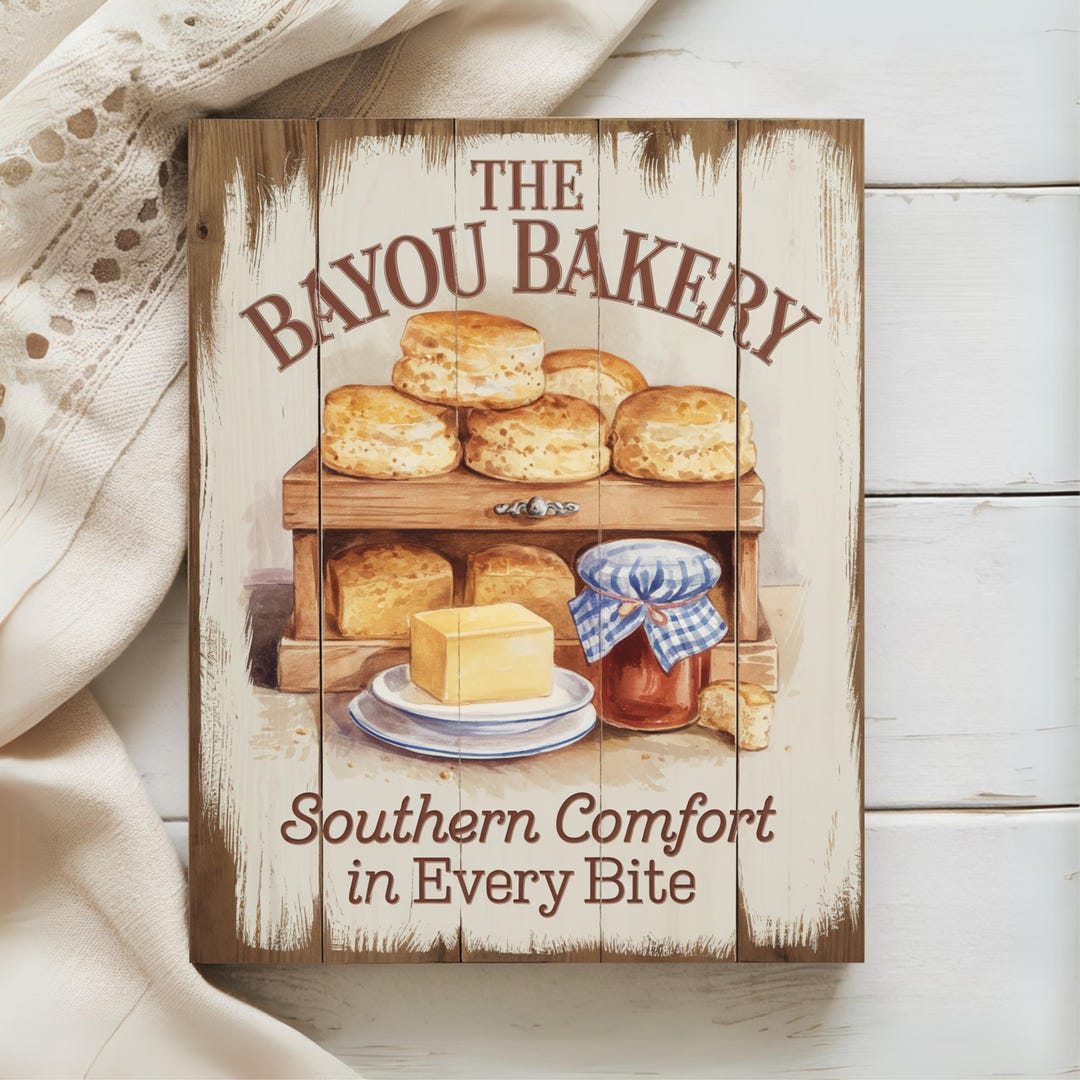 Bayou Bakery Sign Vintage Southern Kitchen Wall Art Shabby Chic Biscuit ...
