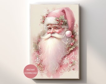 Shabby Chic Pink Vintage Style Christmas Santa Wall Art 10 X 15 Inches ...