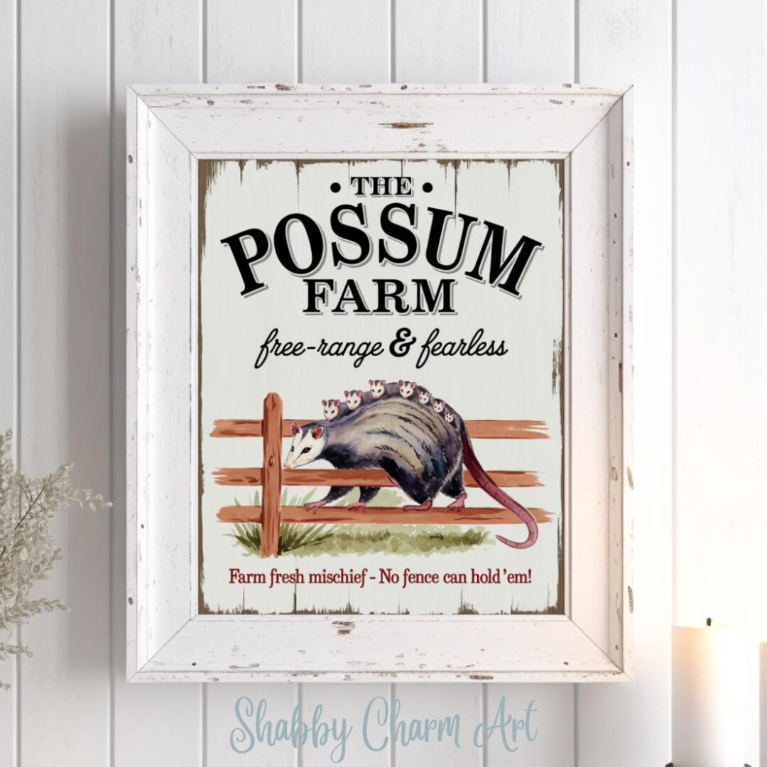 Possum Farm Vintage Woodland Animal Sign Rustic Free-range Mischief Art ...