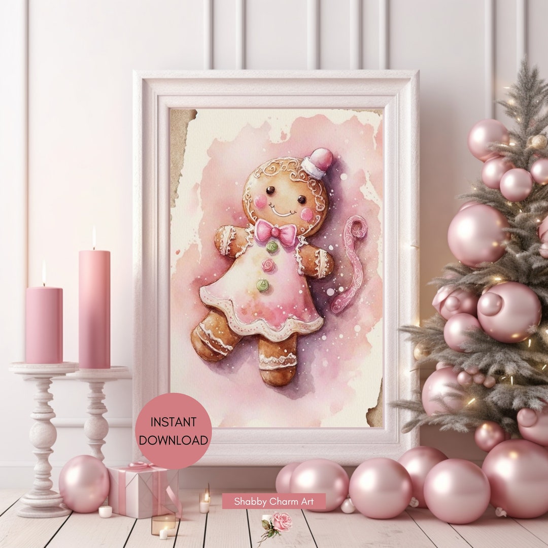 Pink Gingerbread Gingerbread Printable Wall Art Shabby Pink Christmas ...