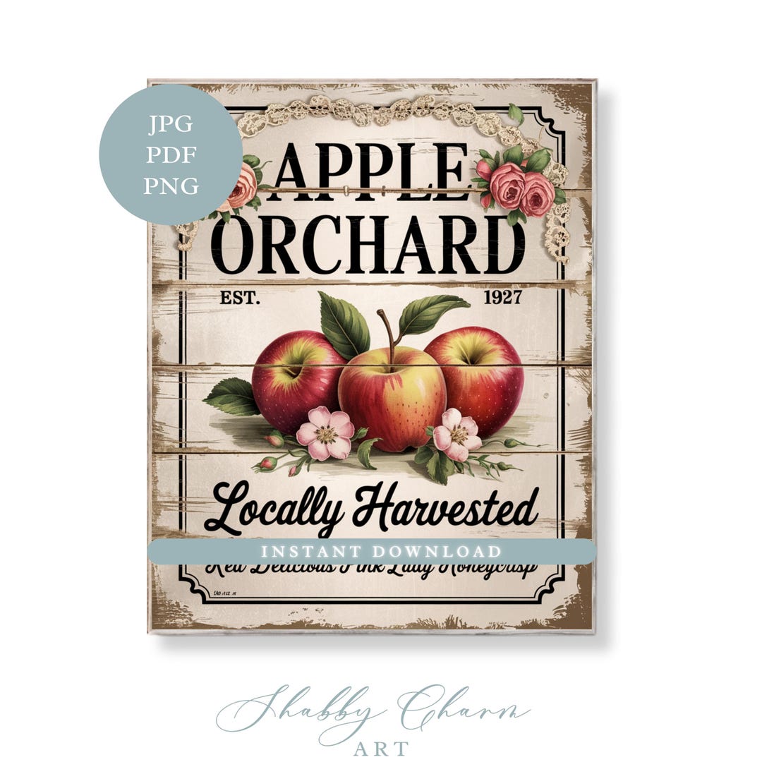 Apple Orchard Vintage Sign Rustic Farmhouse Decor, Shabby Chic Apple ...