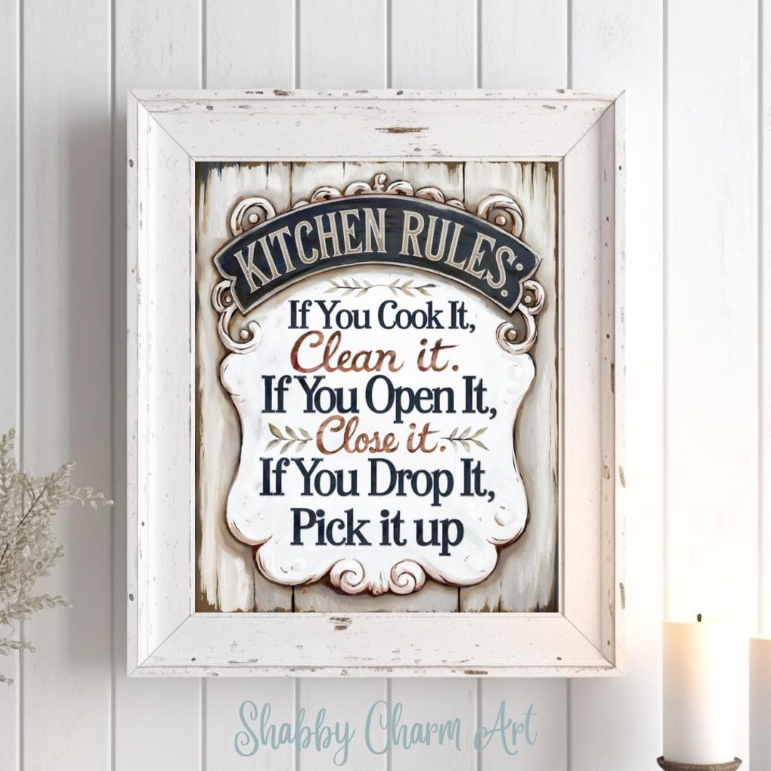 Vintage Kitchen Rules Sign Rustic Farmhouse Wall Decor Clean It Close ...