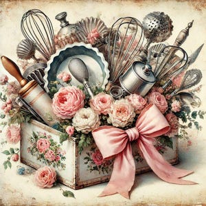 Shabby Chic Victorian Primitive Kitchen Baking Clipart Bundle Vintage ...