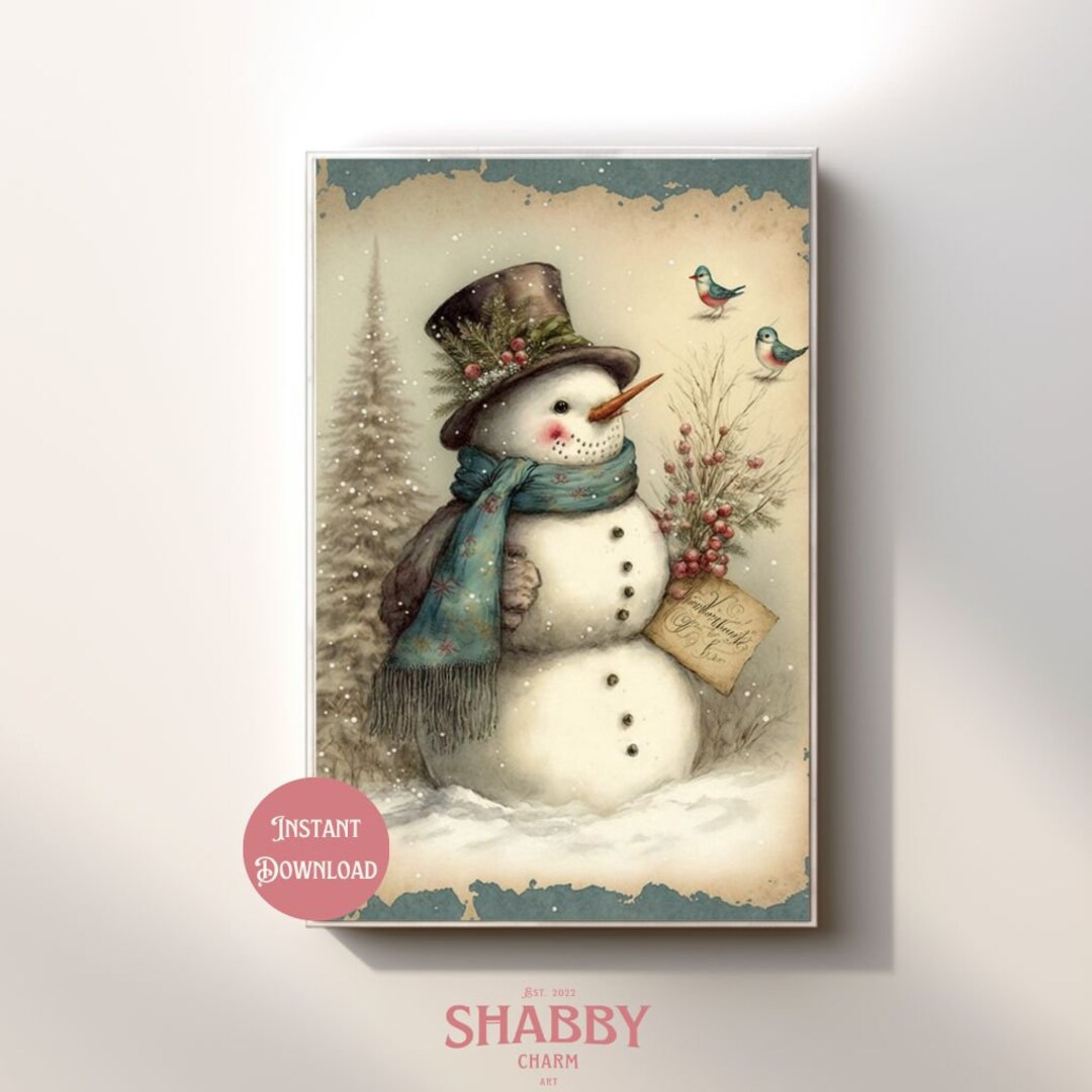 Vintage Snowman Wall Art Digital Download Instant Winter Whimsy for ...